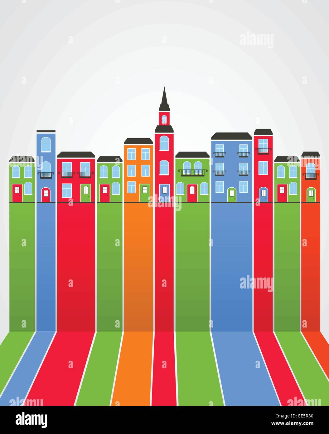 The coloured abstract houses are presented as continuation of lines ...