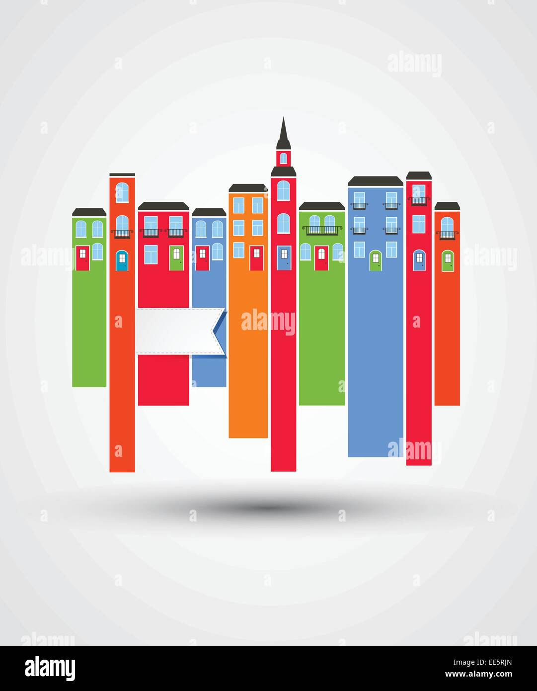 The coloured abstract houses are presented as continuation of lines ...