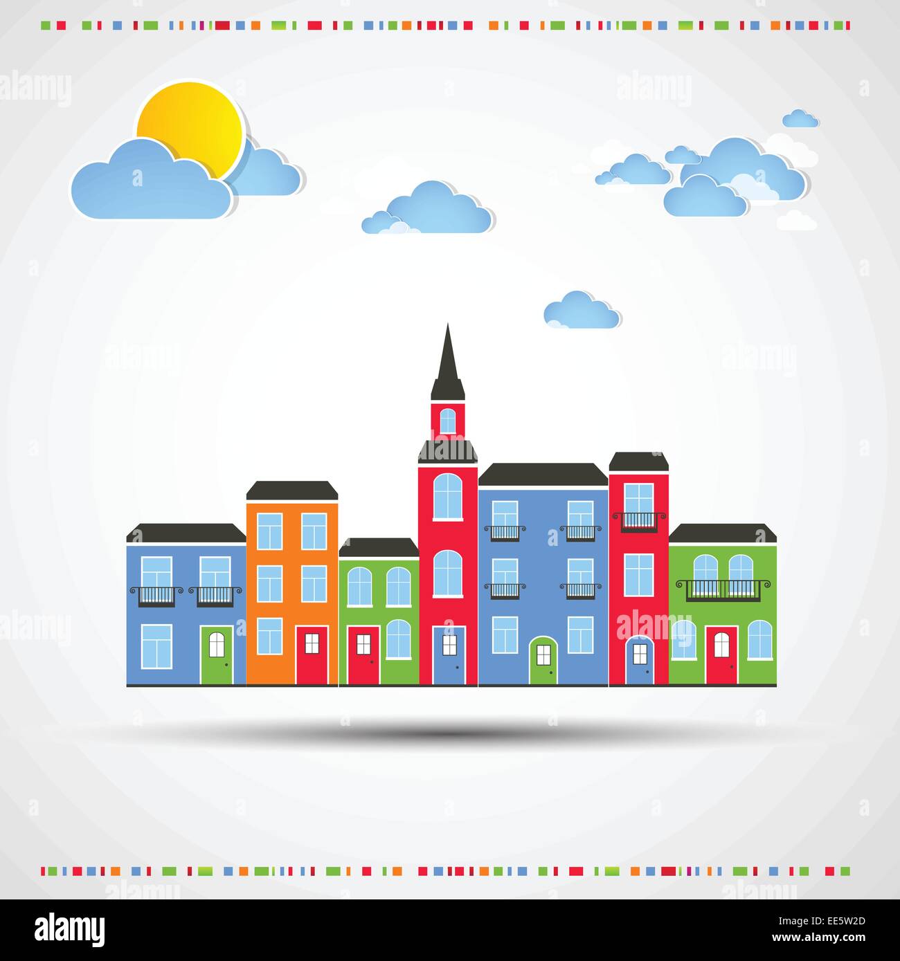 Funny city theme background with sun and clouds Stock Vector Image ...