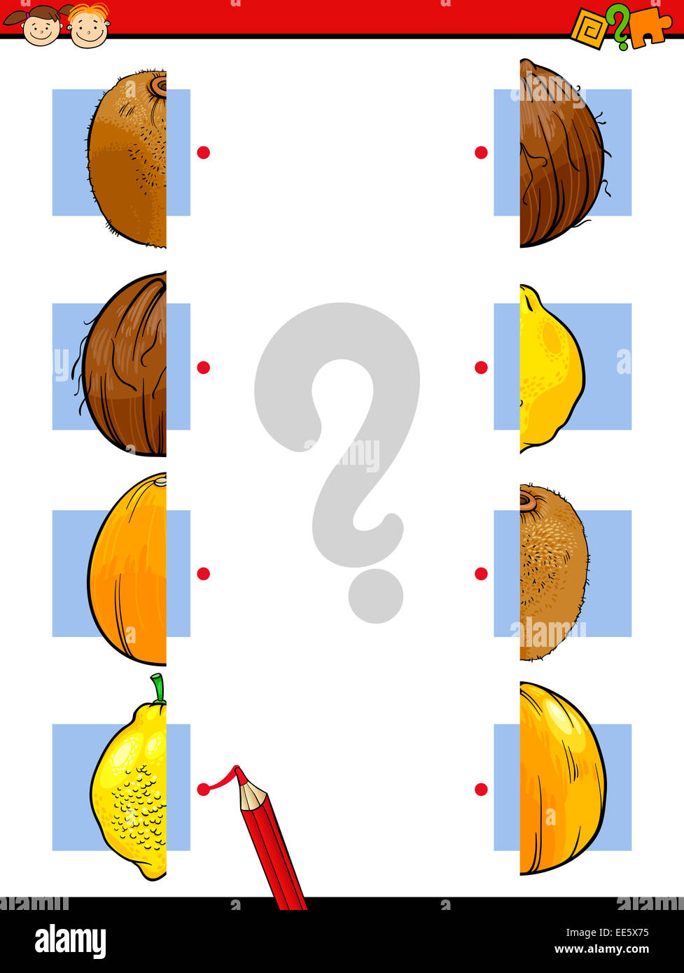 Cartoon Illustration of Education Halves Matching Game for Preschool ...