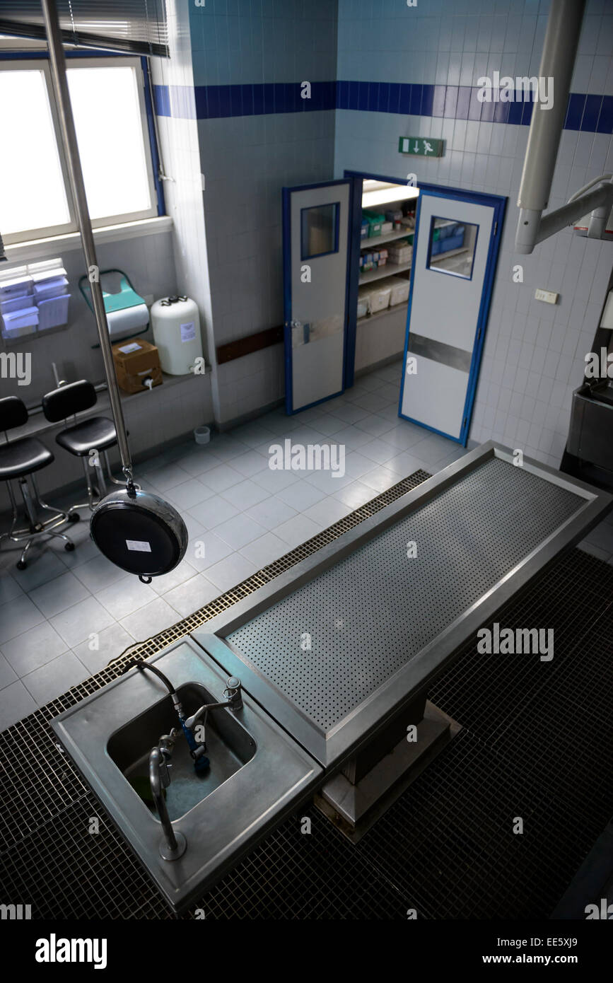Autopsy table at the morgue Stock Photo - Alamy