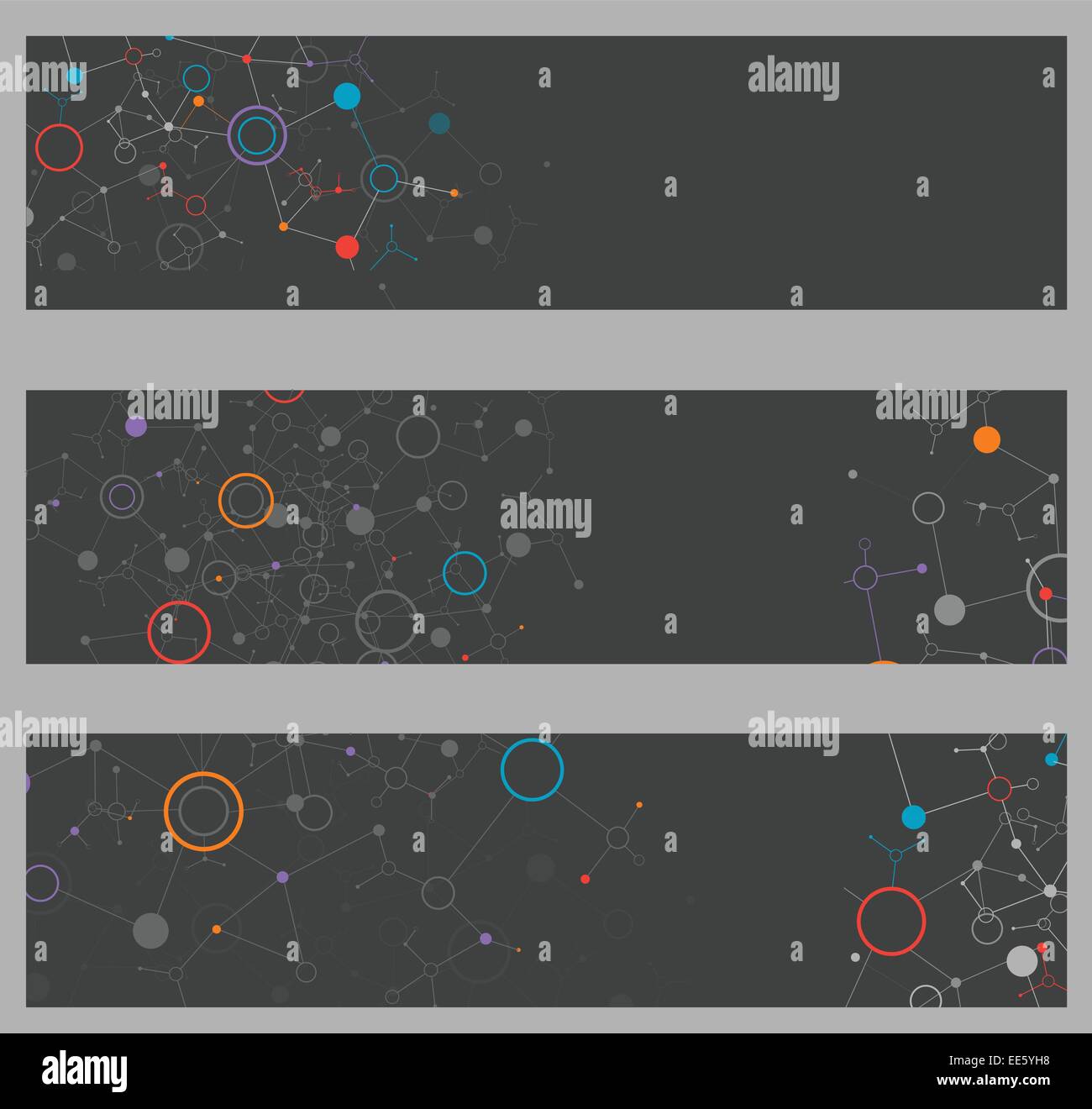 Set of Dark network color technology communication web banners Stock ...