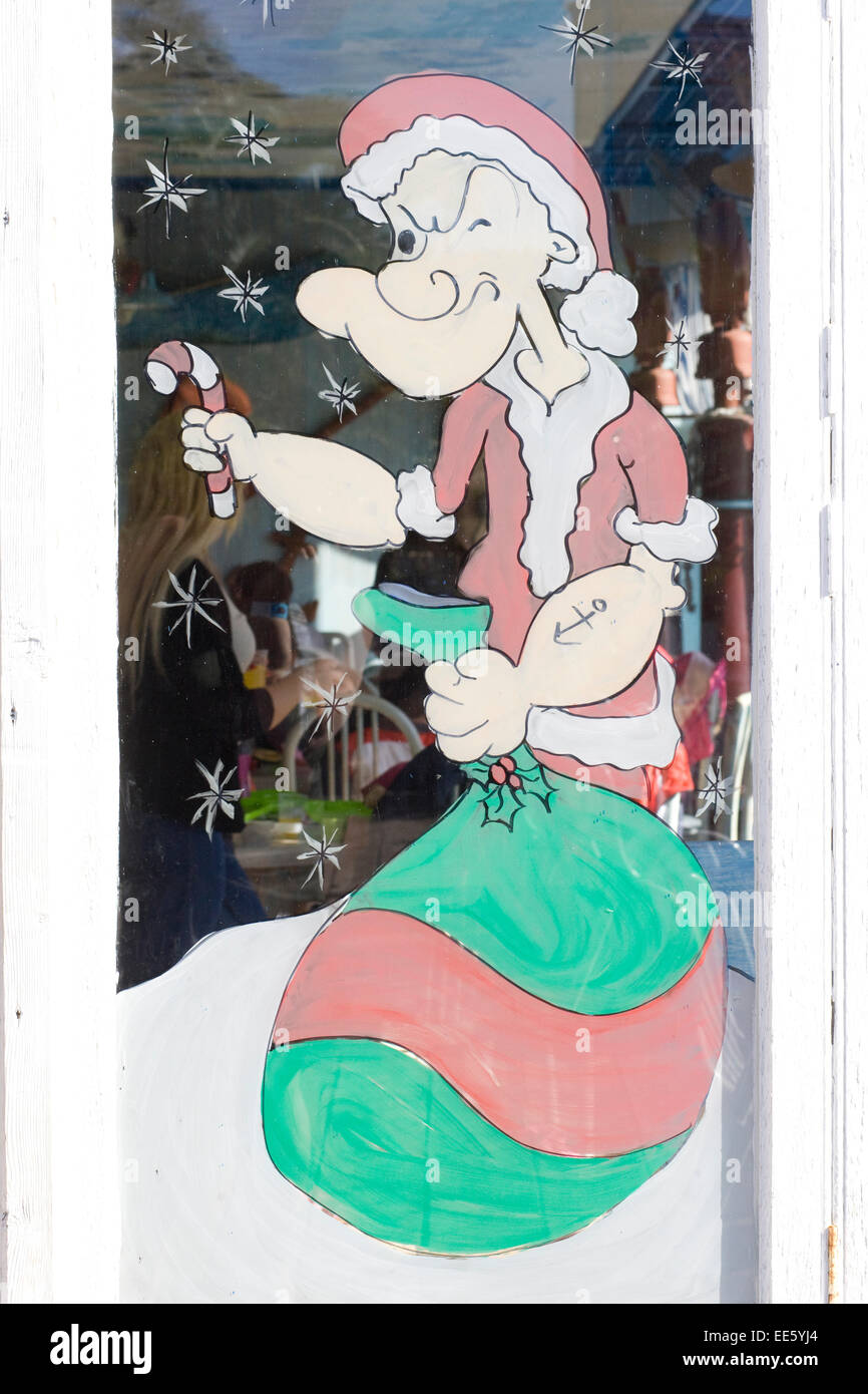 Popeye Christmas window Decorations Stock Photo - Alamy