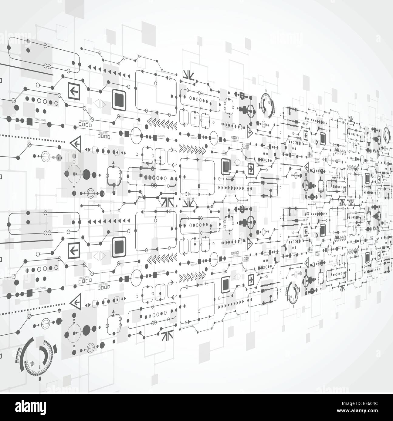 Abstract technological background with various technological elements ...