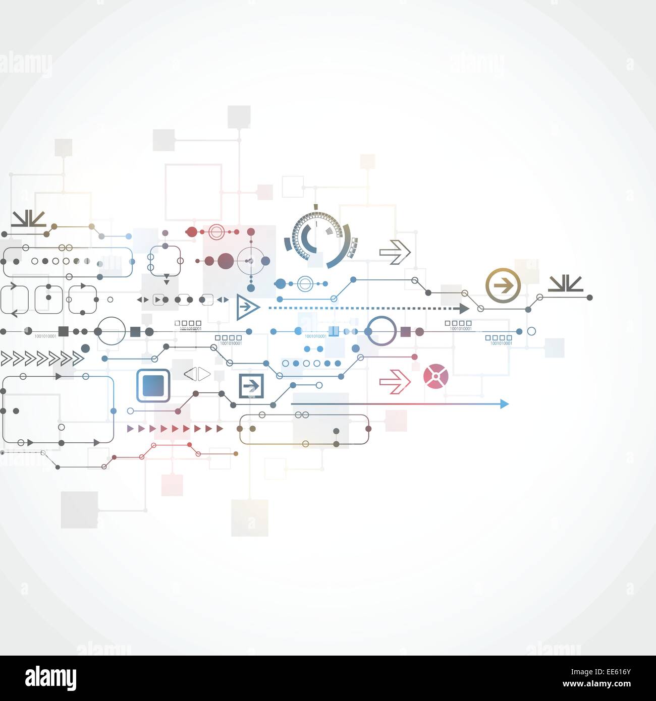 Abstract technological background with various technological elements ...