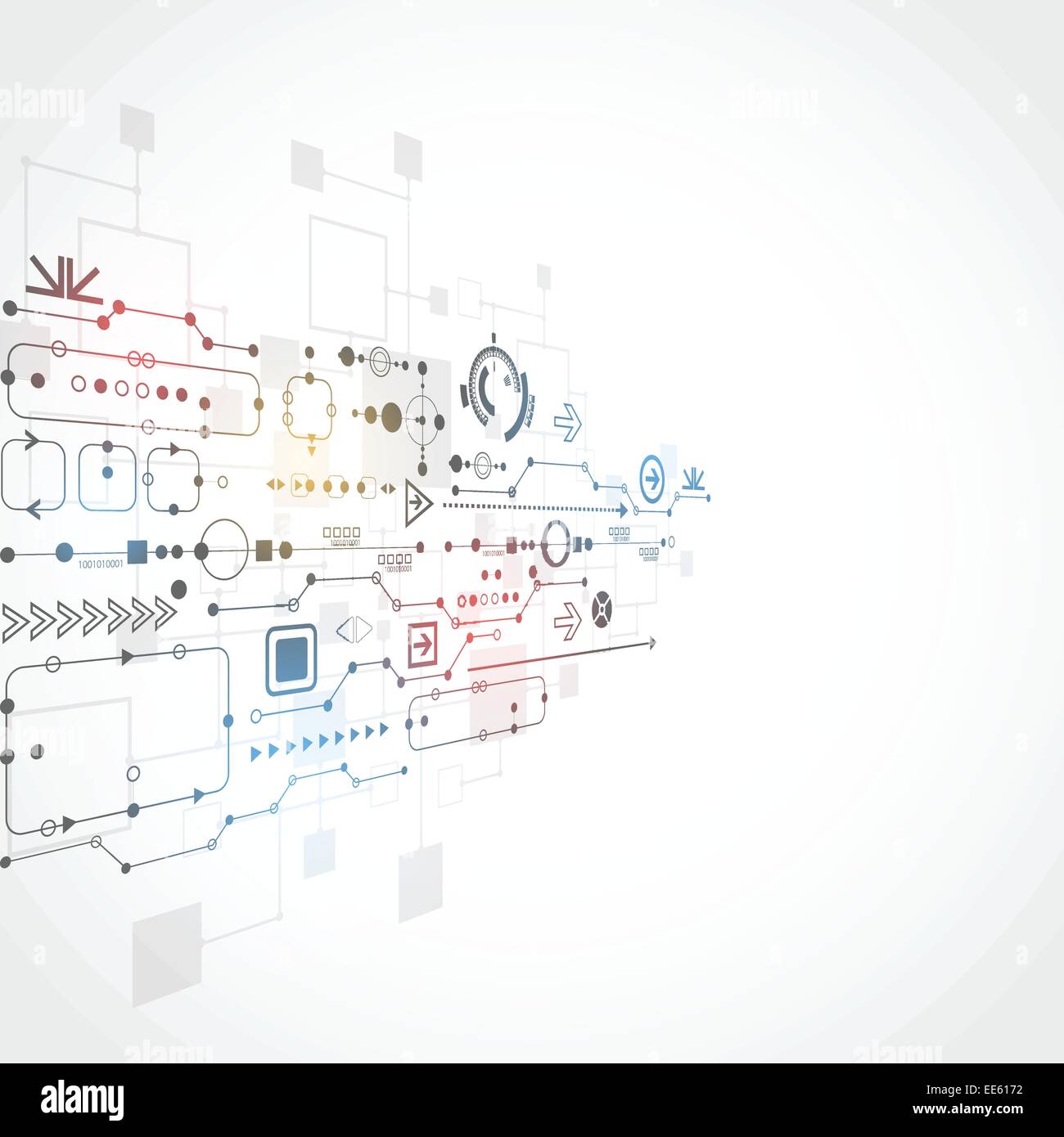 Abstract technological background with various technological elements ...