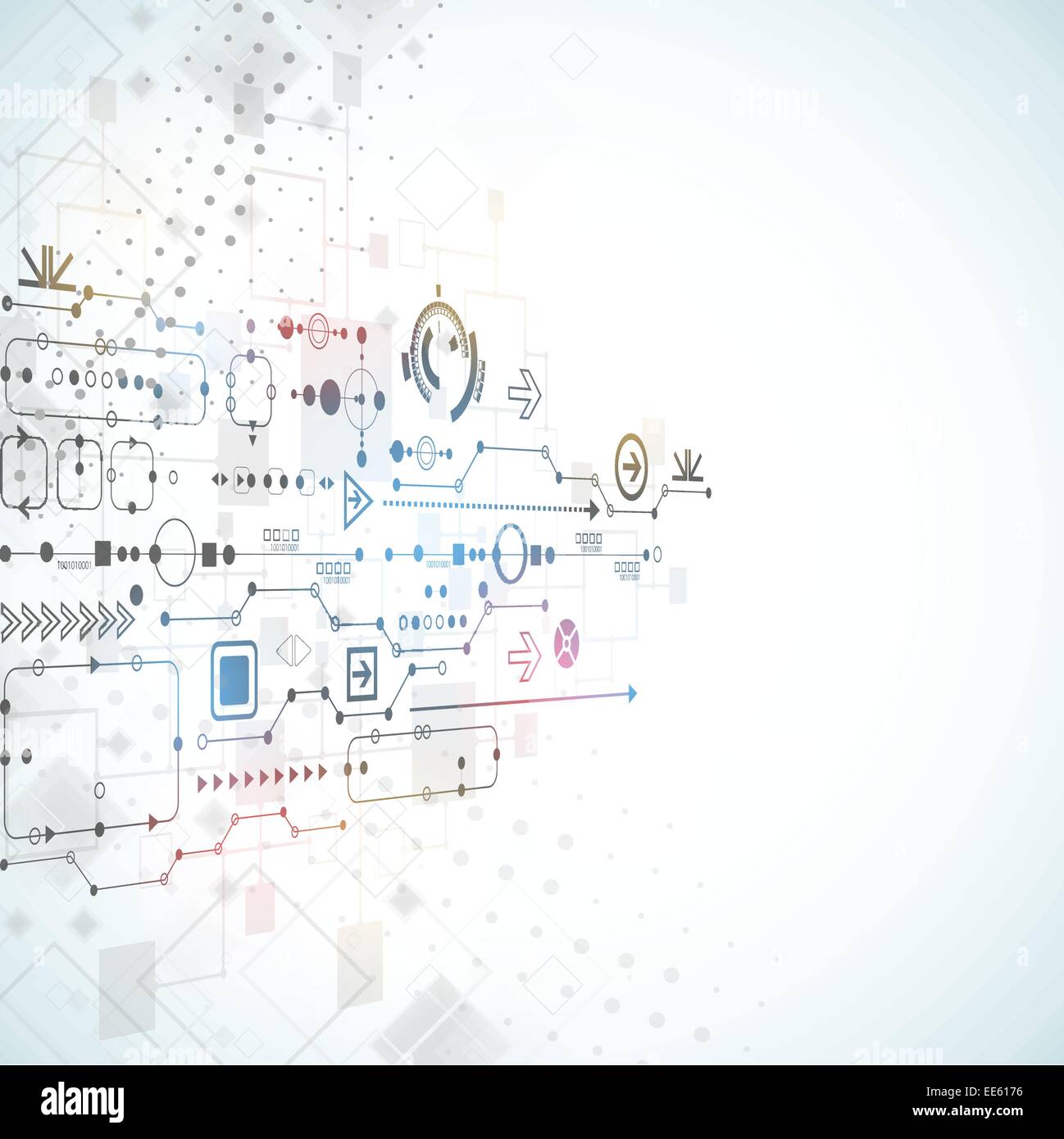 Abstract technological background with various technological elements ...