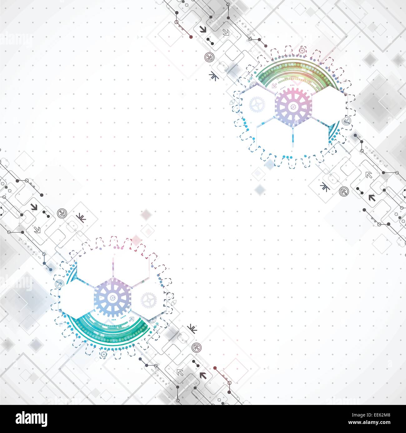 Abstract technological background with various technological elements ...