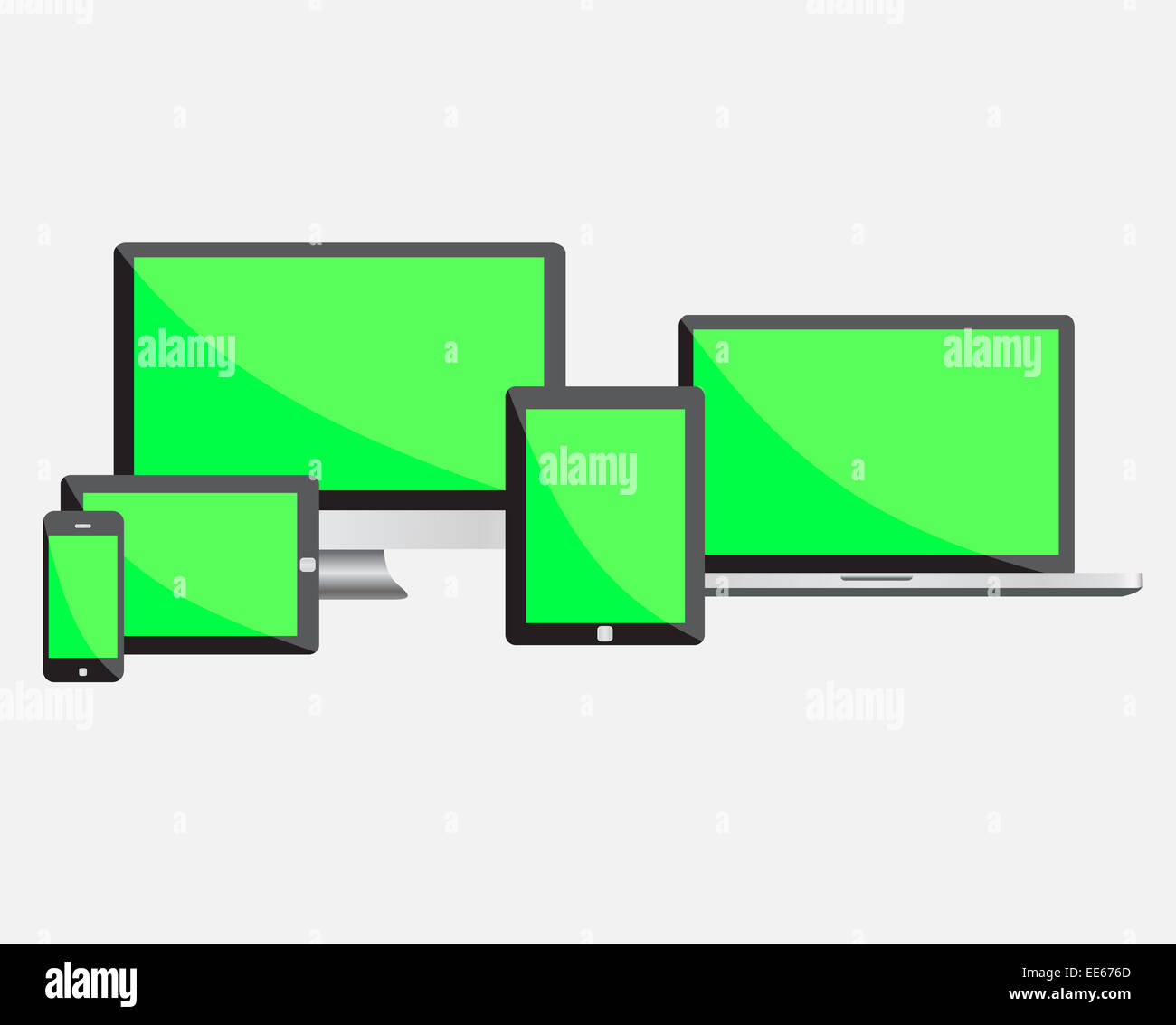 Ultimate web design electronic devices with empty green screen. Vector ...