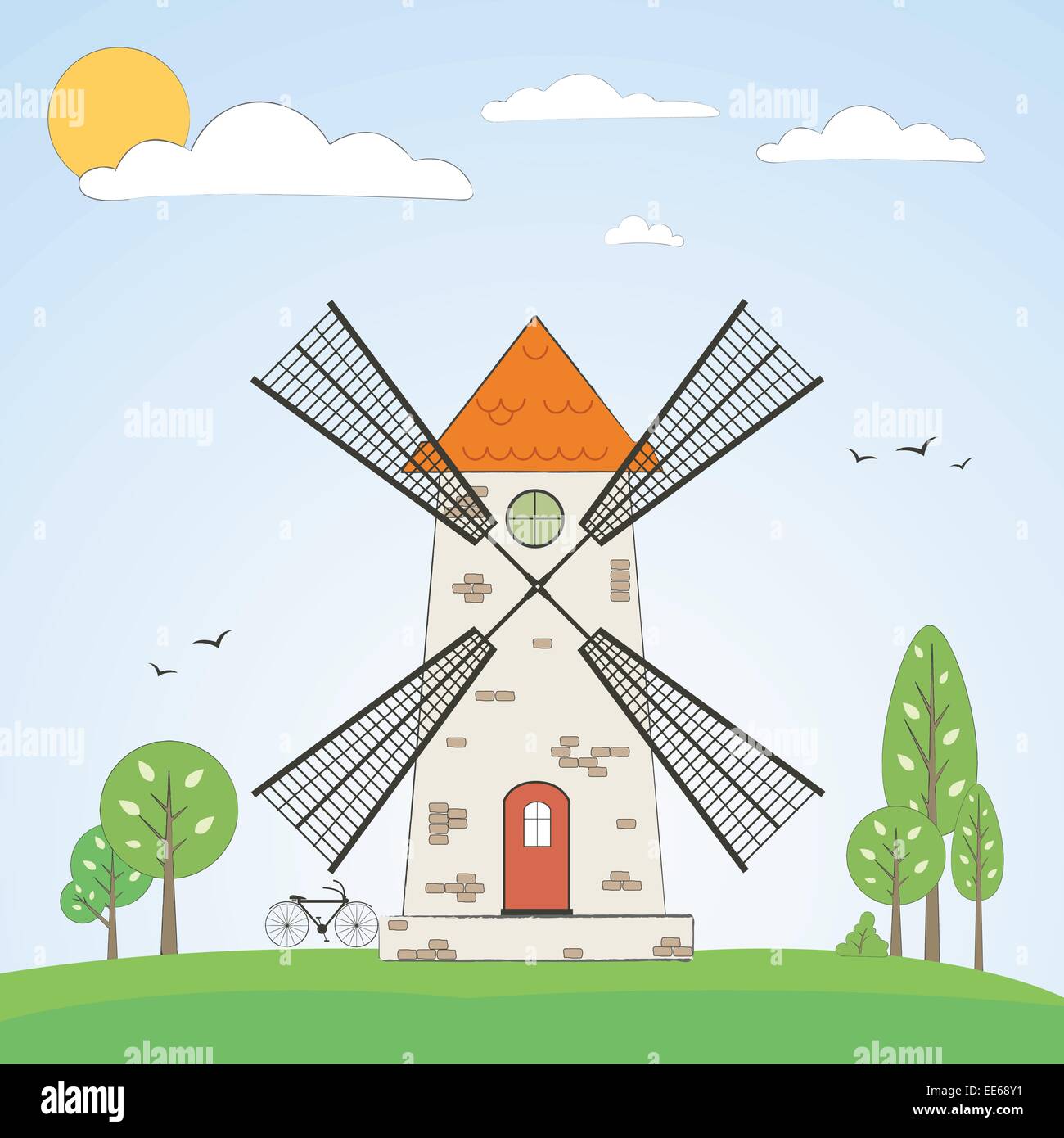 Wheat field windmill landscape Stock Vector Images - Alamy