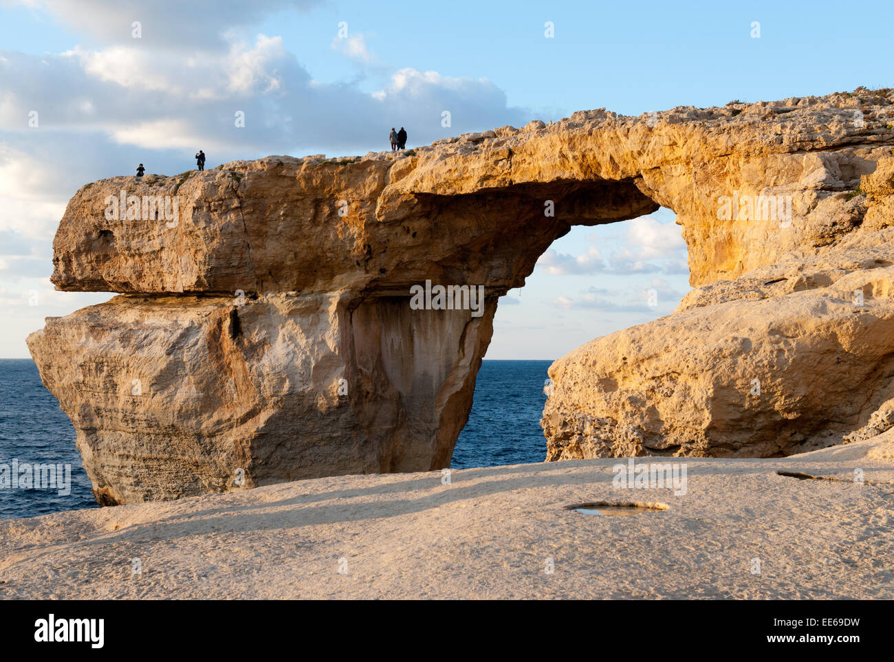 Azure Window, famous stone arch of Gozo island in the sun in the winter ...
