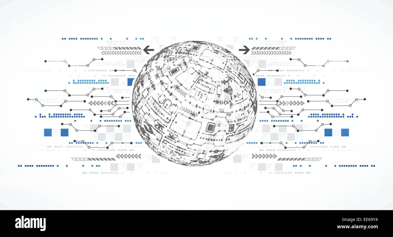 Abstract sphere technological background with various tech elements ...