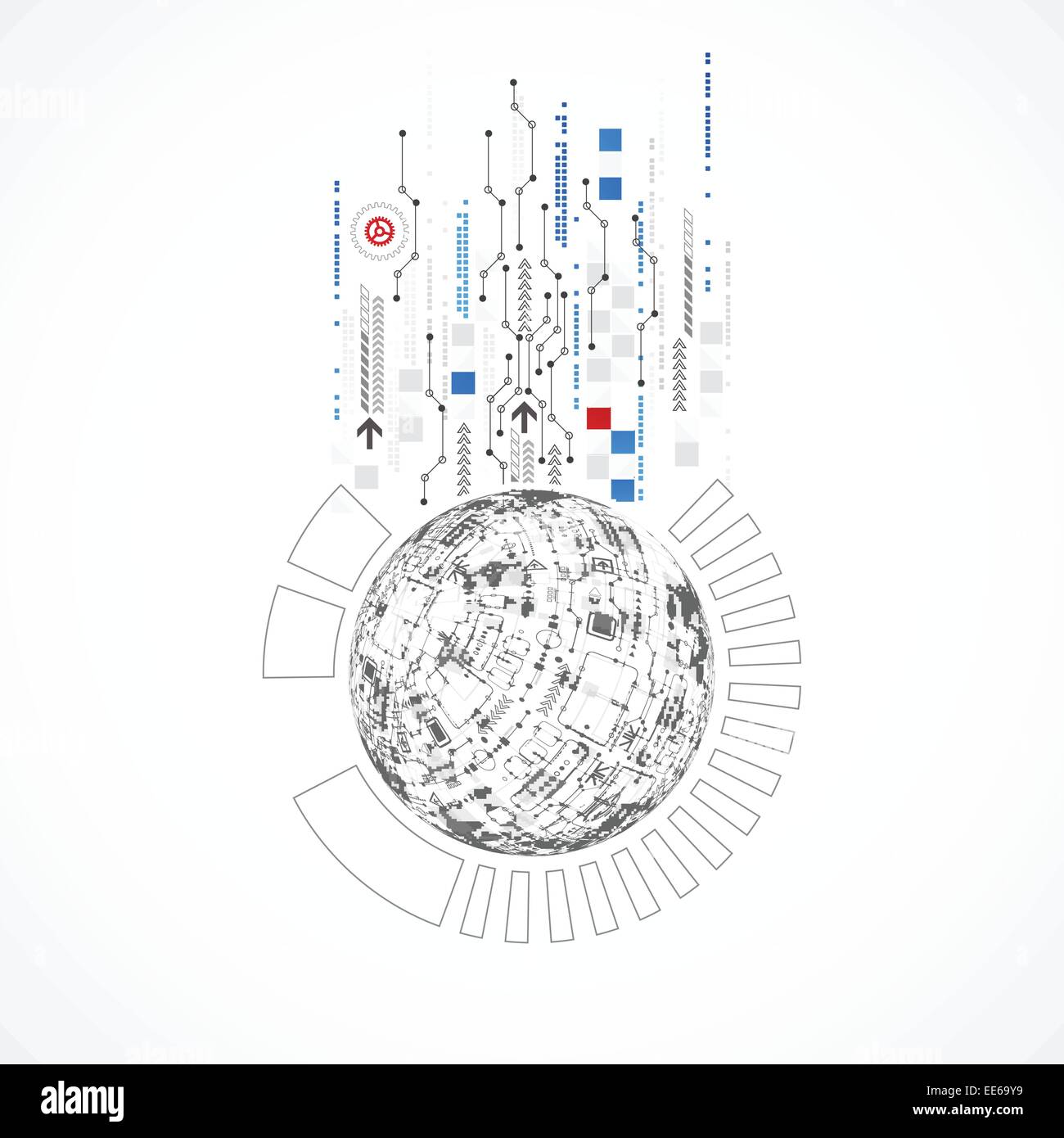 Abstract sphere technological background with various tech elements ...