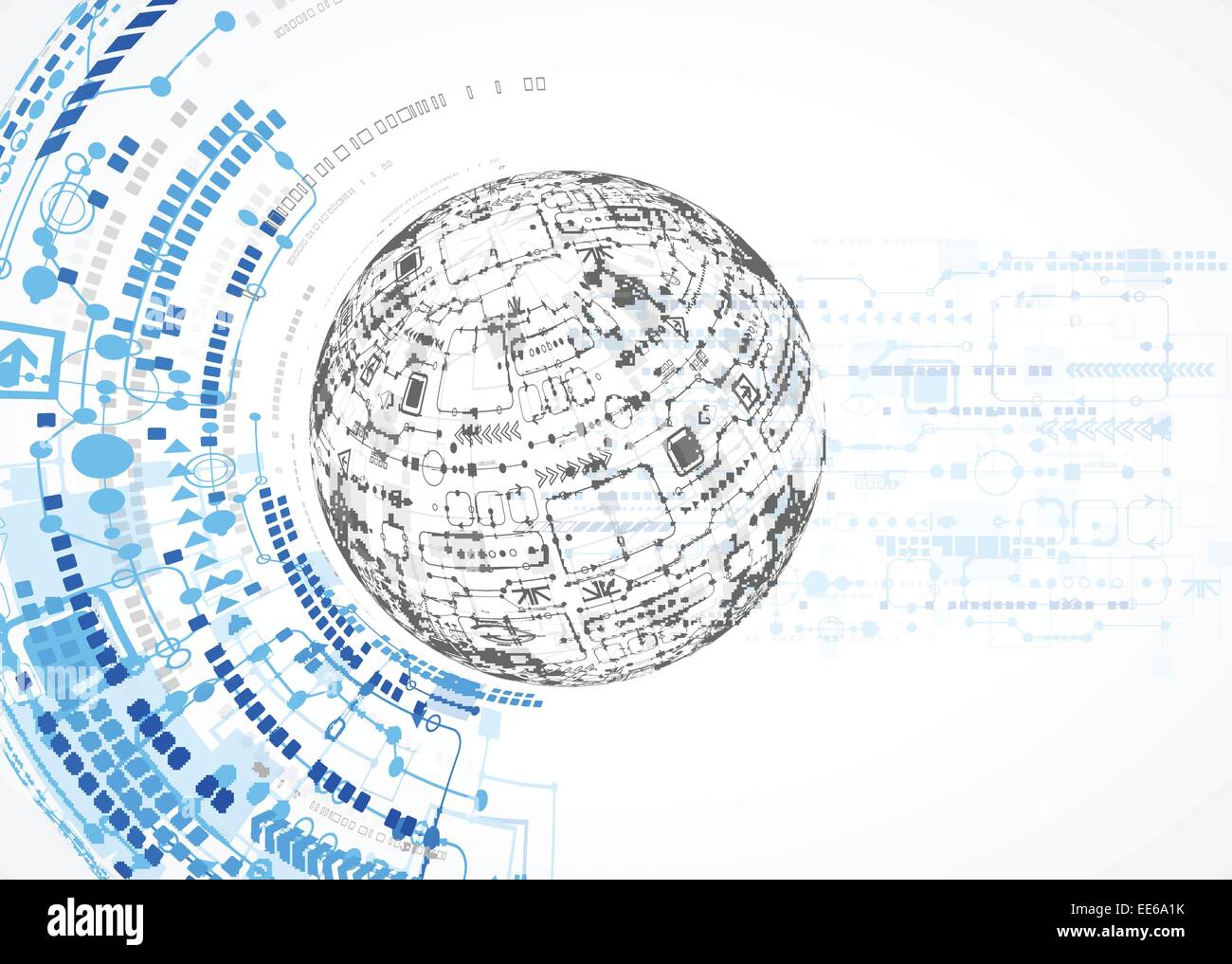 Abstract sphere technological background with various tech elements ...