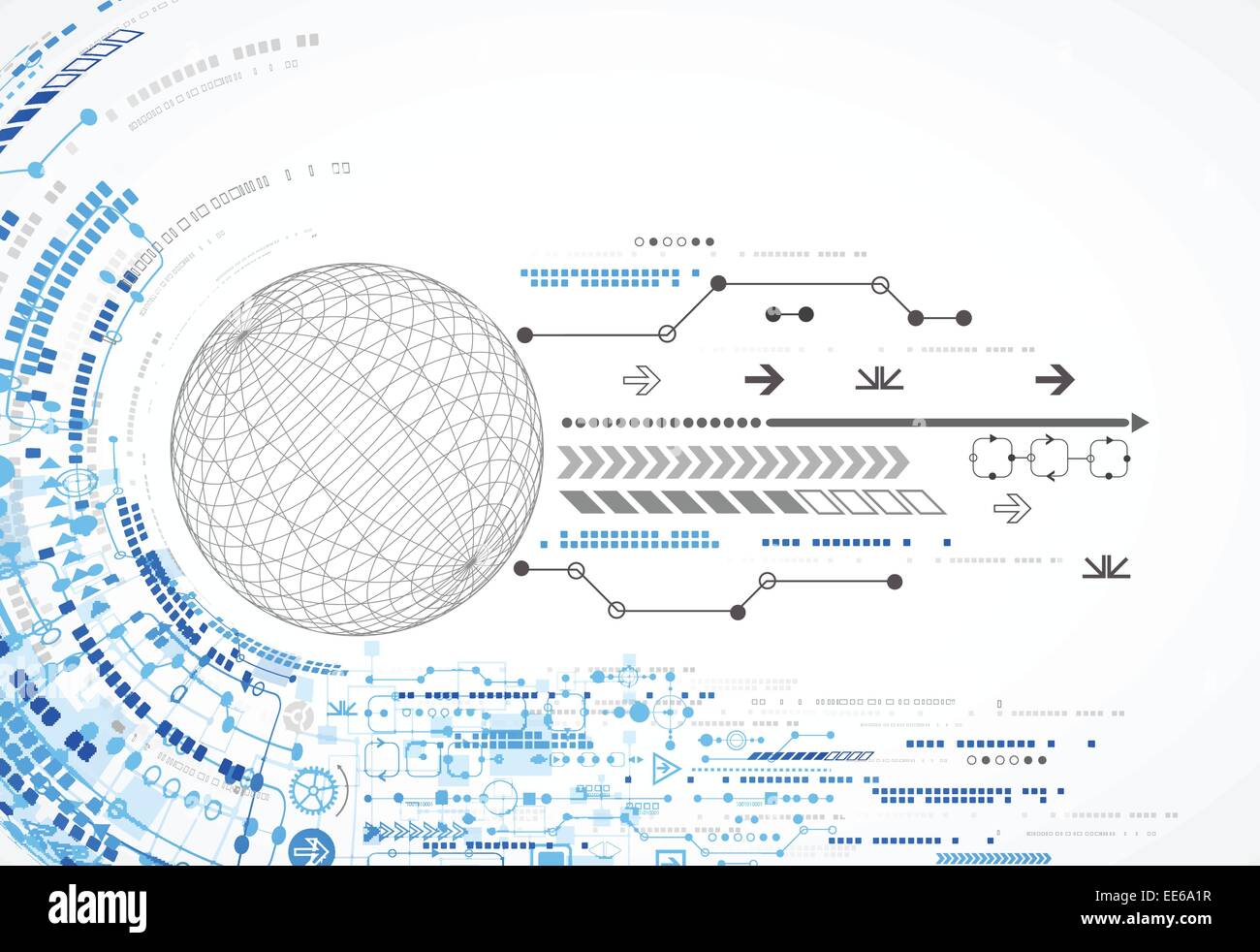 Abstract sphere technological background with various tech elements ...