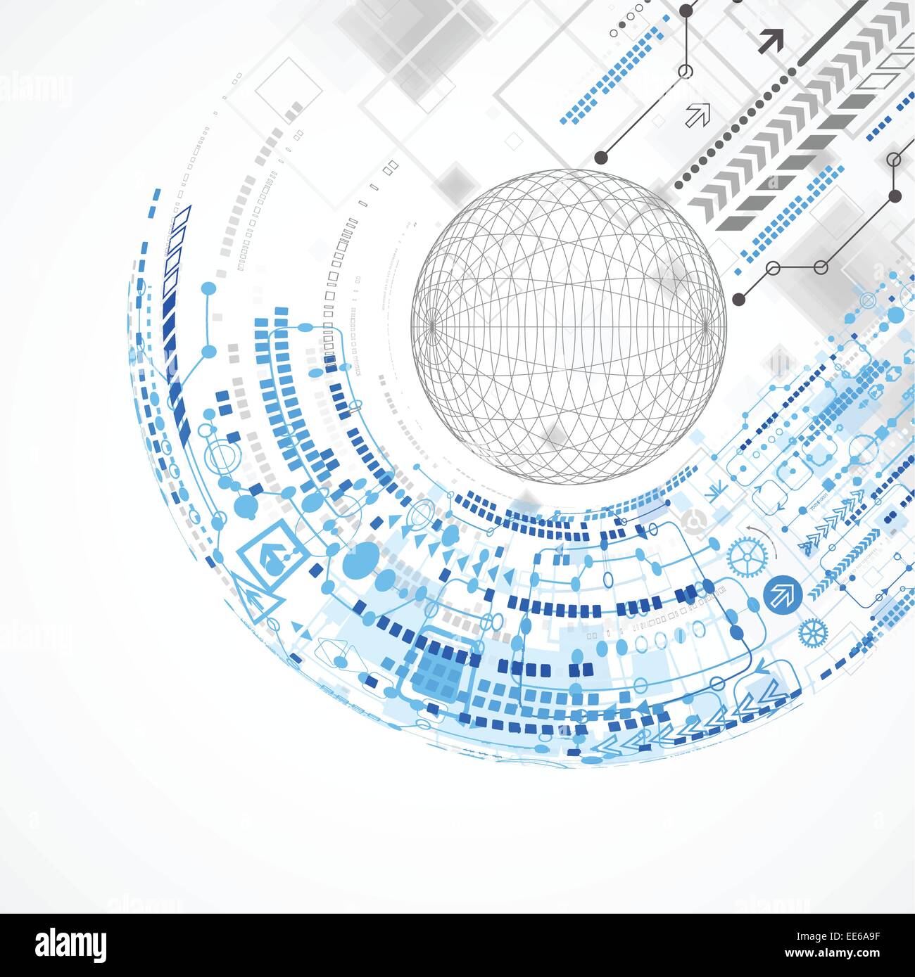 Abstract sphere technological background with various tech elements ...