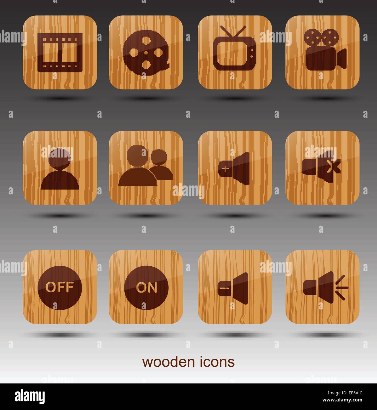 Wooden web icons for website. Vector illustration Stock Vector Image ...