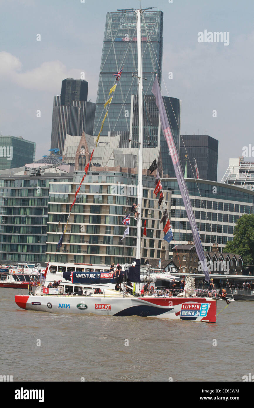 Thames Clipper boat race at Tower Bridge Featuring: View Where: London ...