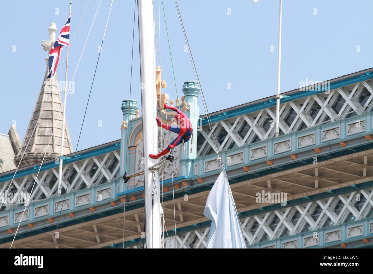 Thames Clipper boat race at Tower Bridge Featuring: view Where: London ...