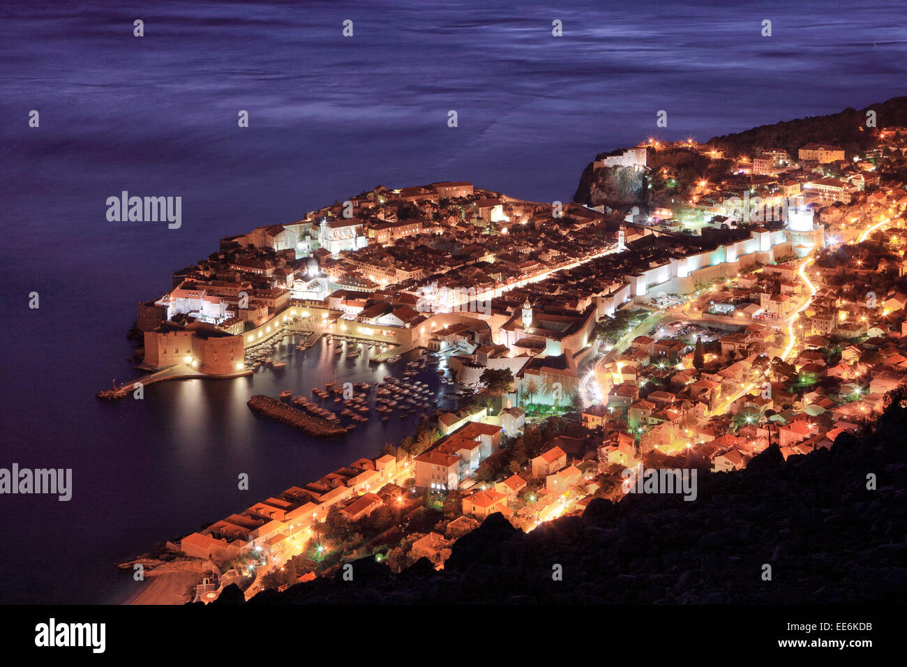 Night view over Dubrovnik, Dalmatia, Croatia Stock Photo - Alamy