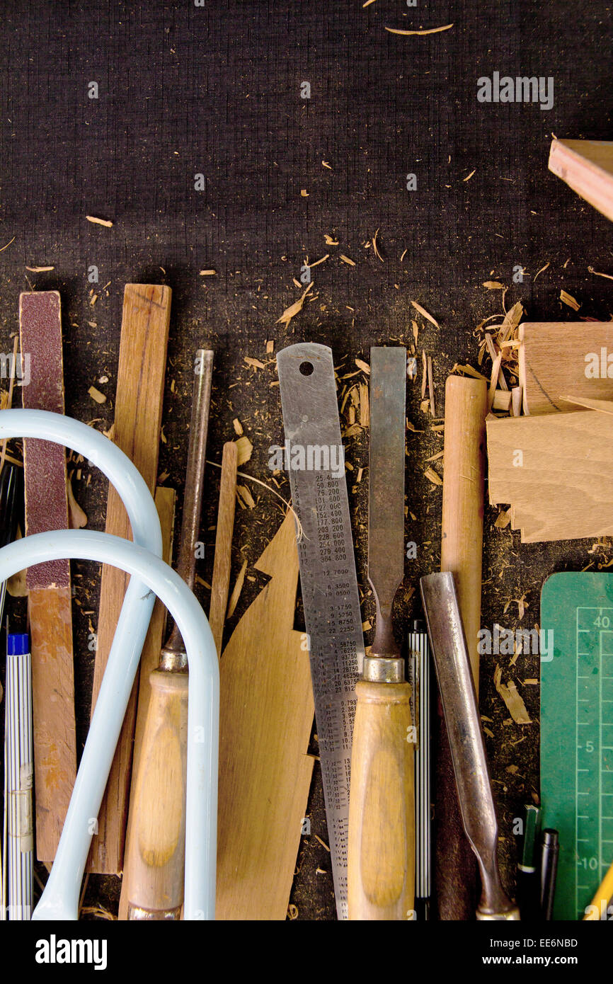 Wood carving tool background Stock Photo - Alamy