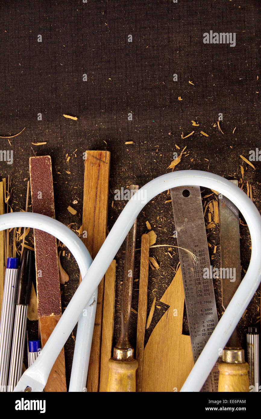 Wood carving tool background Stock Photo - Alamy