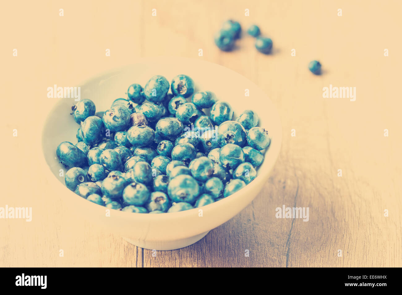 Retro Photo Of Blueberry Bowl Full Of Blueberries Stock Photo - Alamy