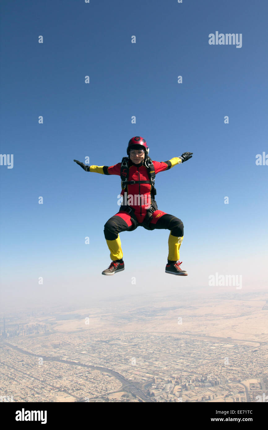 This skydiving girl is enjoying the beautiful scenery over the Dubai ...