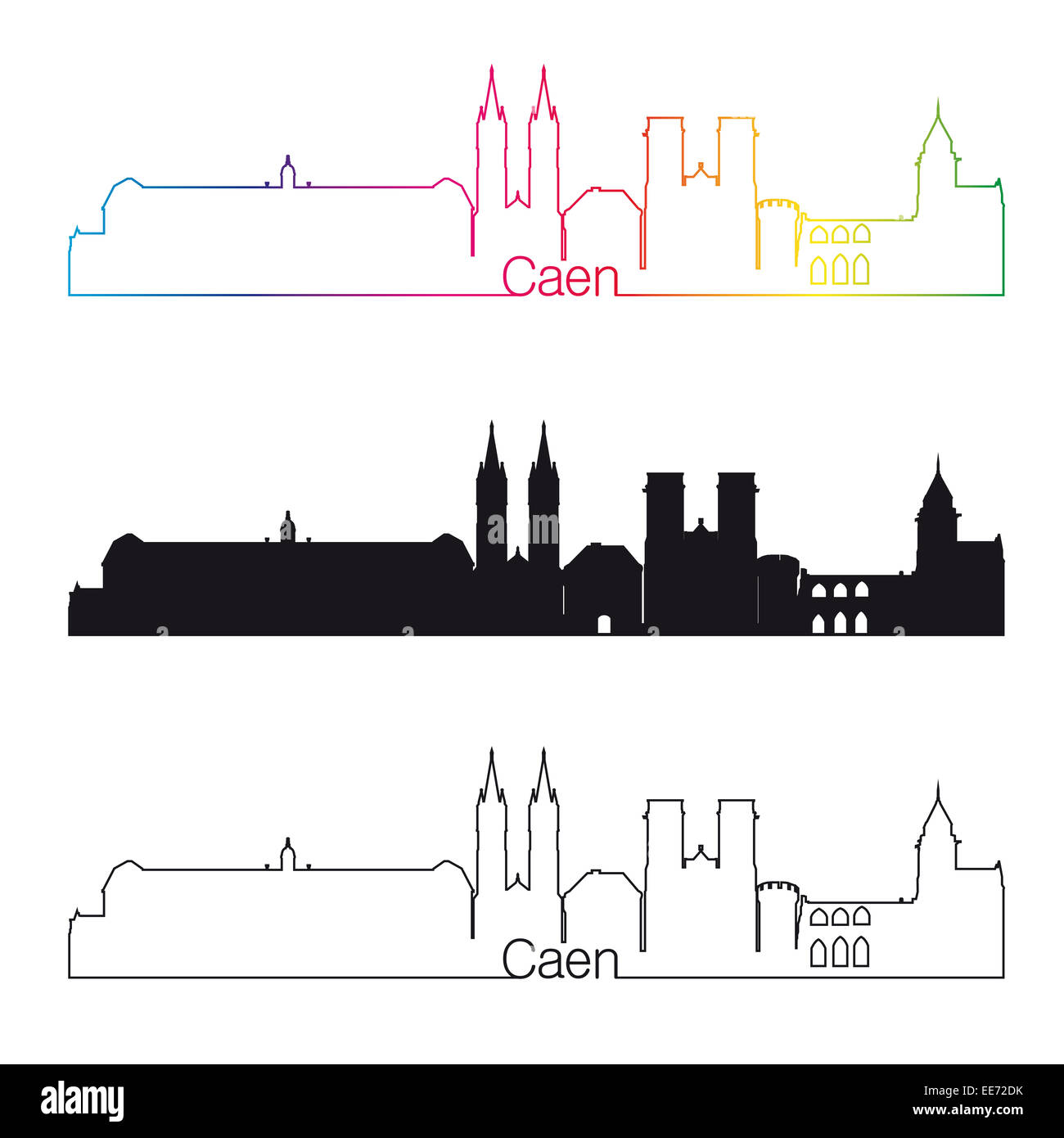 Caen skyline linear style with rainbow Stock Photo - Alamy