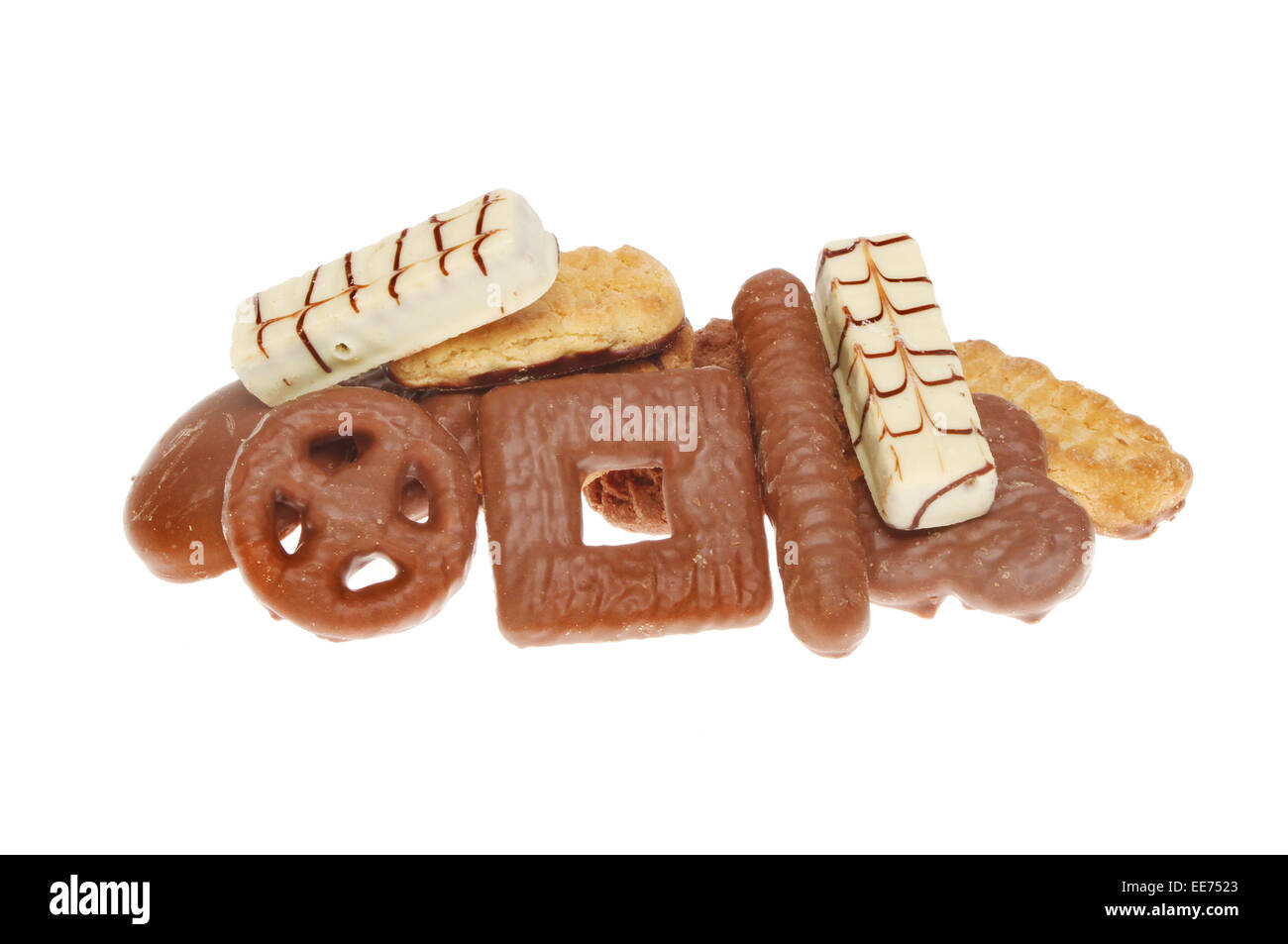 Pile of assorted sweet biscuits isolated against white Stock Photo - Alamy