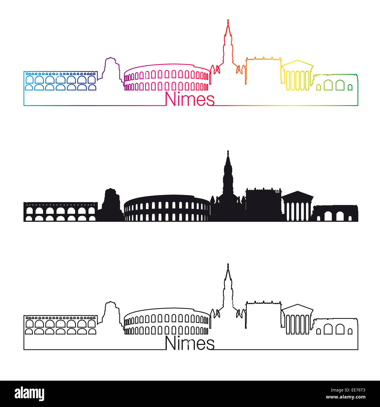 Nimes skyline linear style with rainbow Stock Photo - Alamy Nimes skyline linear style with rainbow Stock Photo - Alamy