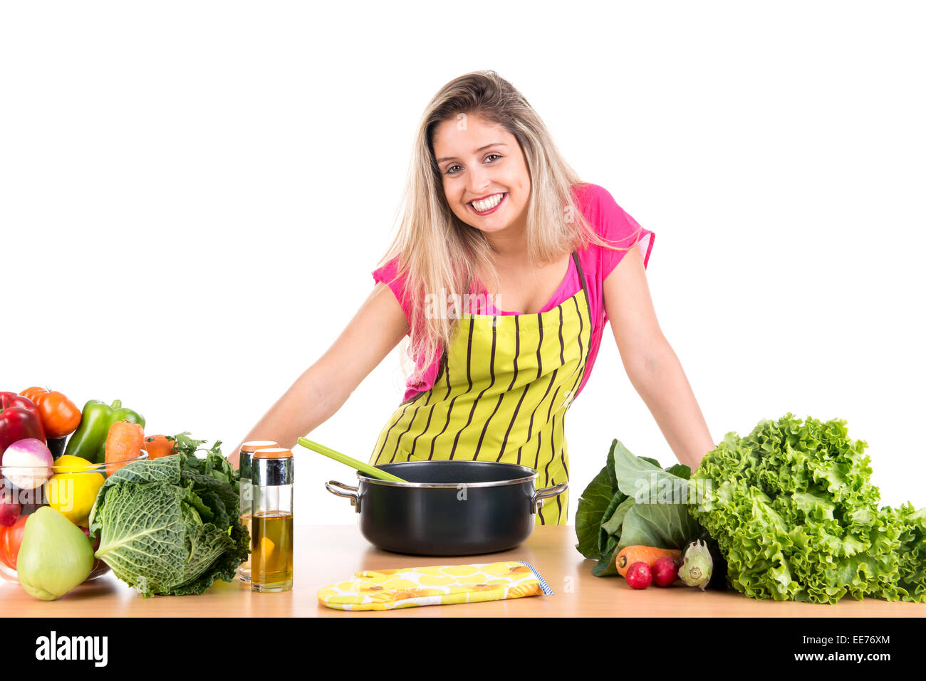 Beautiful woman cooking isolated in white Stock Photo - Alamy