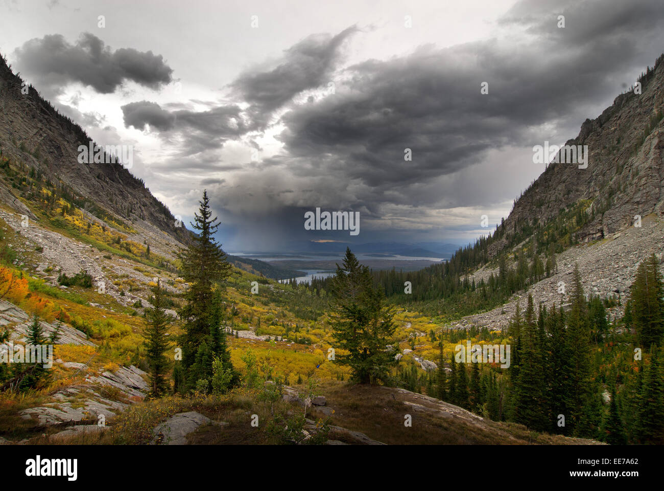 Thunderstorm and rain in autumn valley during fall Stock Photo - Alamy