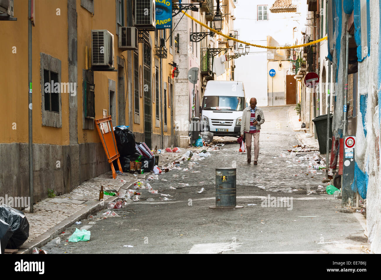 Scene of Lisbon street after night party, Portugal Europe Stock Photo ...