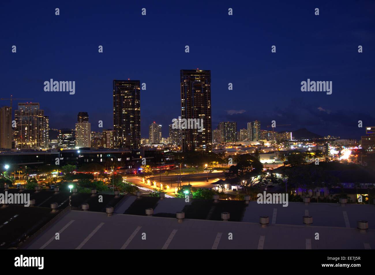 Honolulu city night time city skyline Stock Photo - Alamy