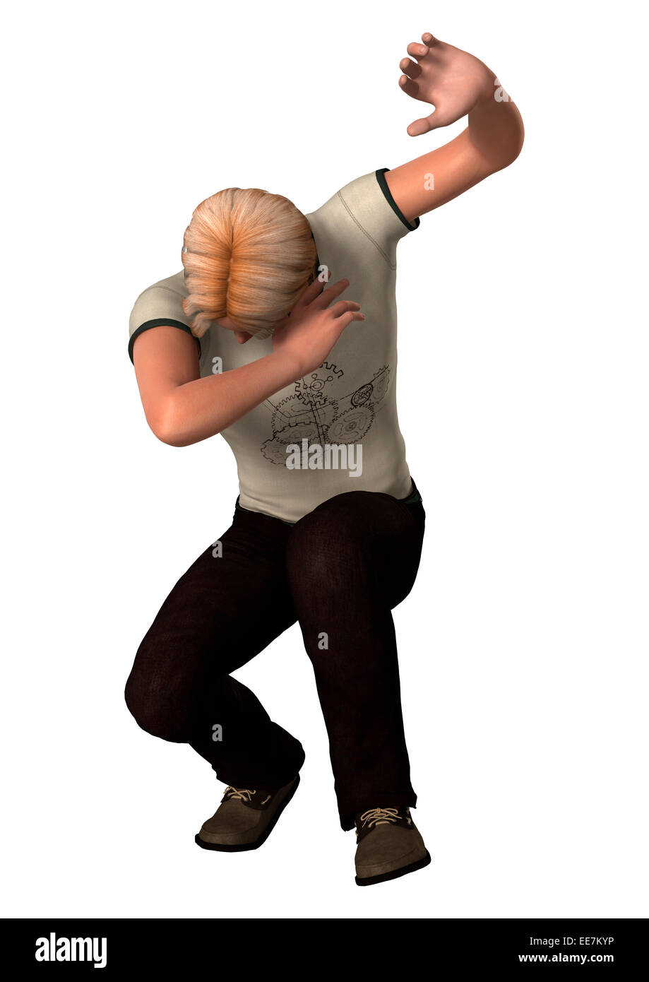 3D digital render of a teenager boy defending himself isolated on white ...
