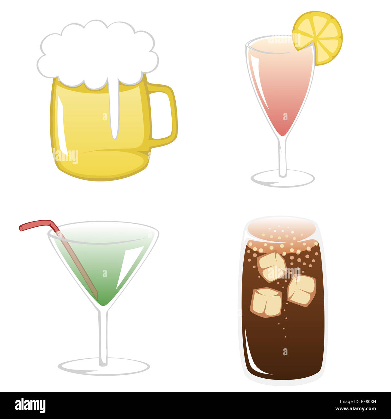 Simple flat illustration of three colorful and popular summertime ...