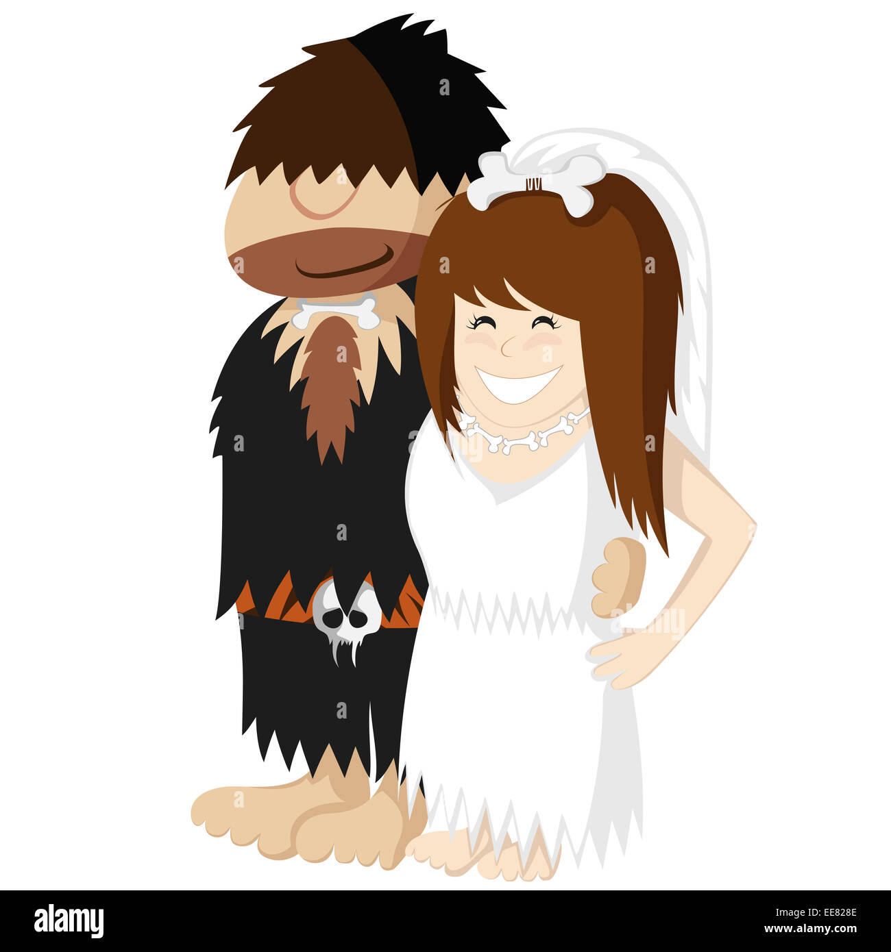 Paleo wedding - Happy prehistoric engaged caveman couple illustration ...