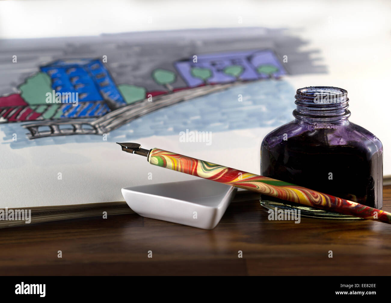 Still life shot of drawing with ink Stock Photo - Alamy