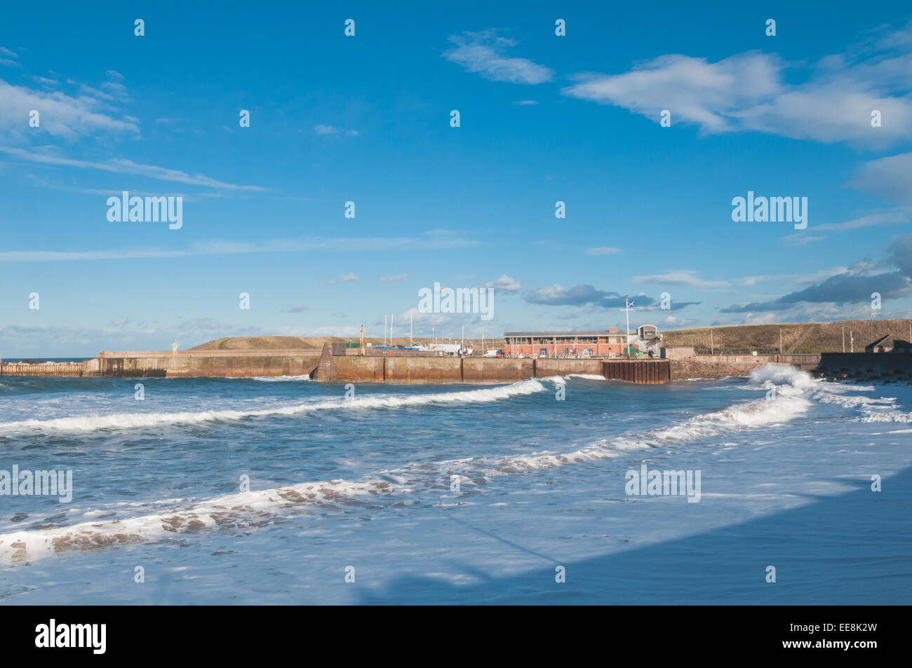 Stormy sea Eyemouth Scottish Borders Scotland looking over to the ...