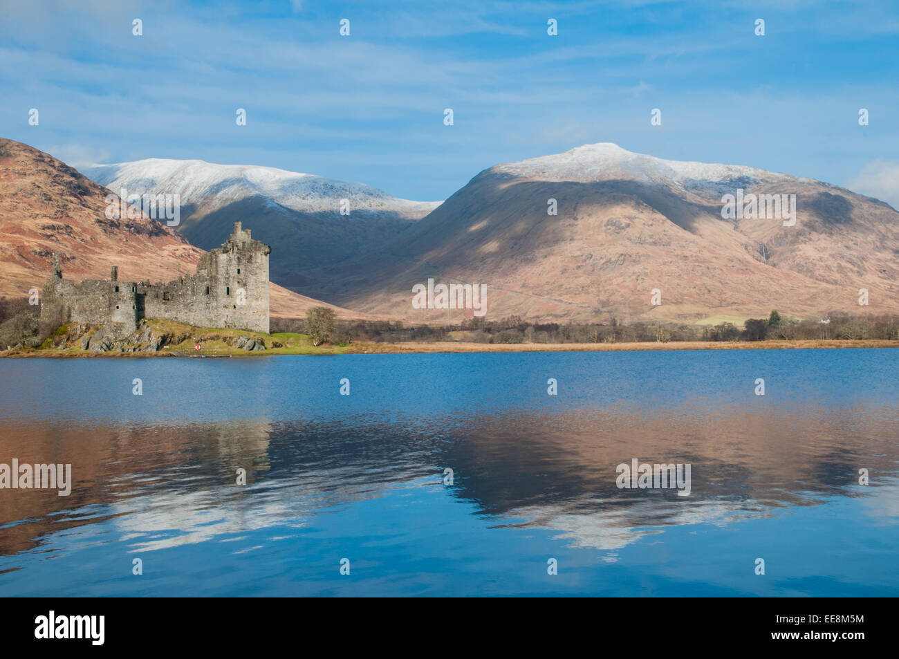 Kilchurn Castle Loch Awe nr Lochawe Village with snow capped Ben ...