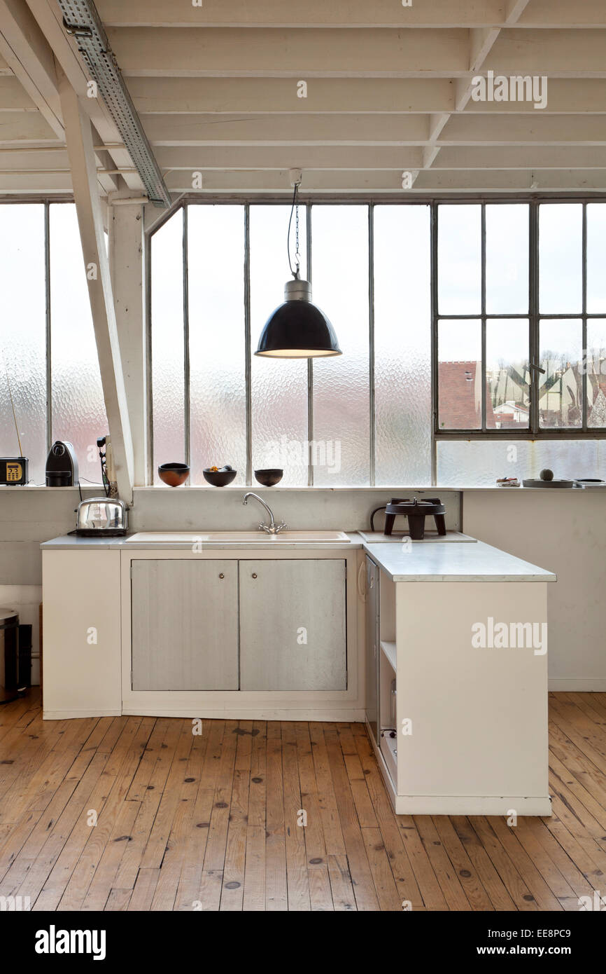interior, beautiful kitchen of an old loft Stock Photo - Alamy