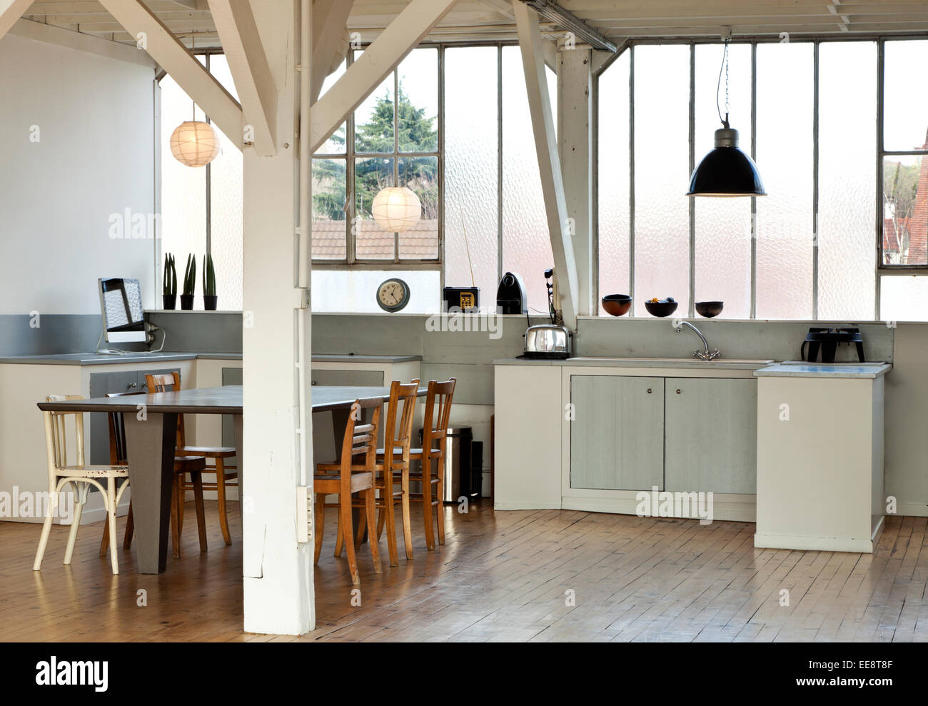 interior, beautiful kitchen of an old loft Stock Photo - Alamy
