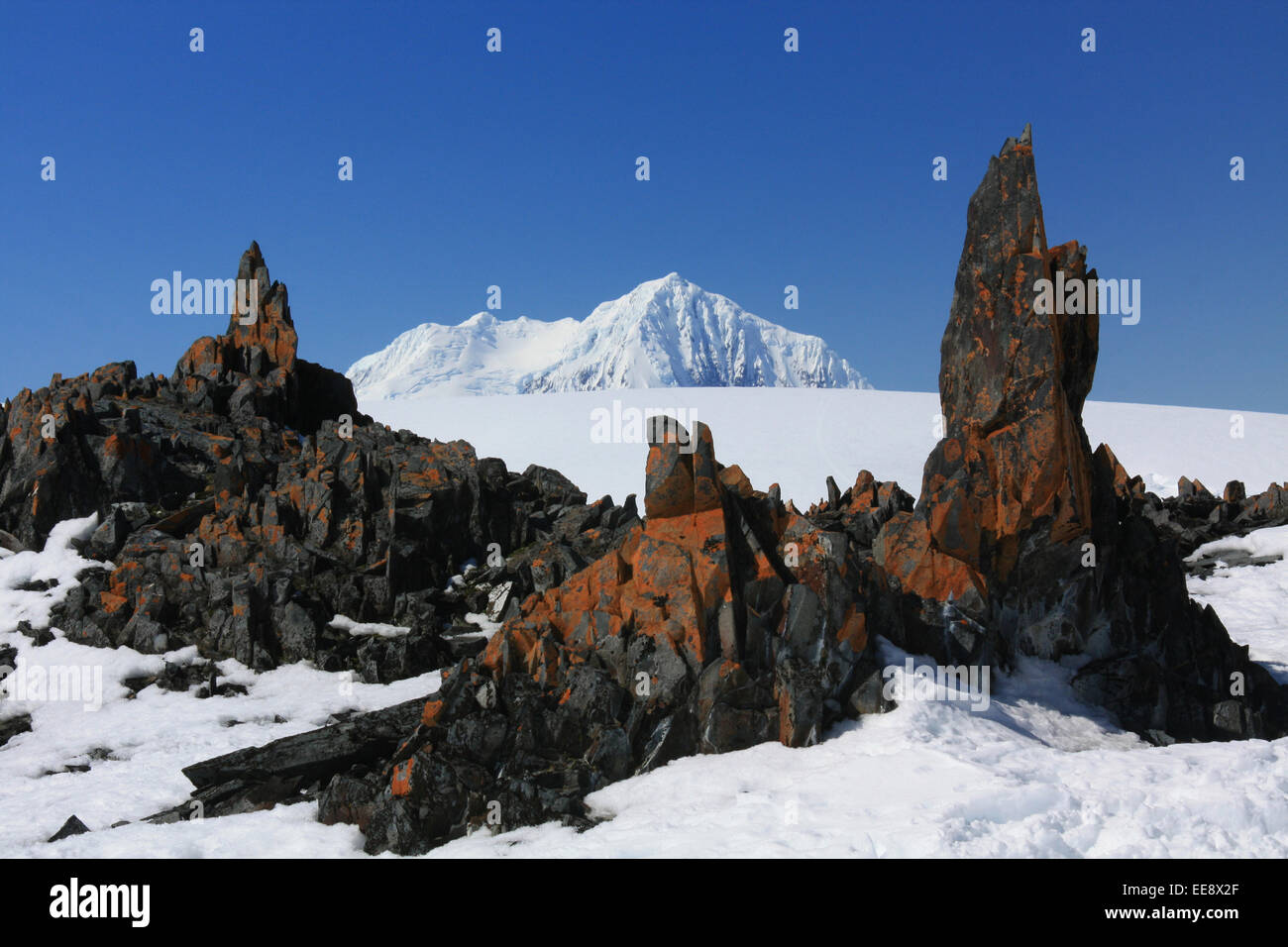 Snow covered Mount William viewed from Torgersen Island near the ...