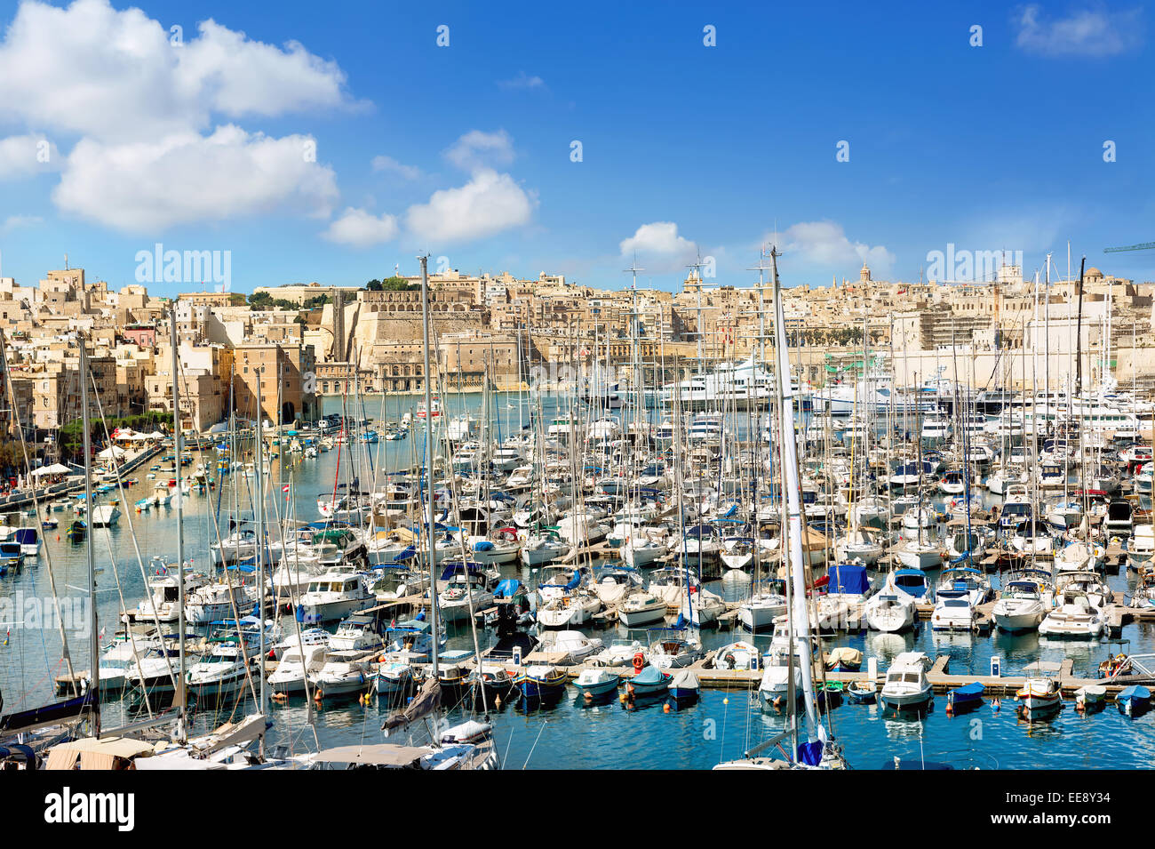 Valletta. Malta. View of town and harbor Stock Photo - Alamy