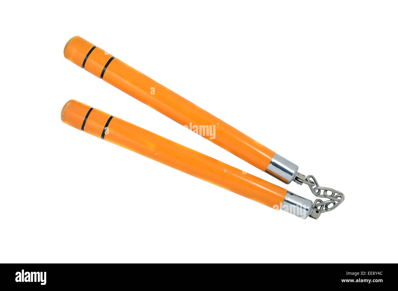 yellow nunchucks karate tool on white background Stock Photo - Alamy