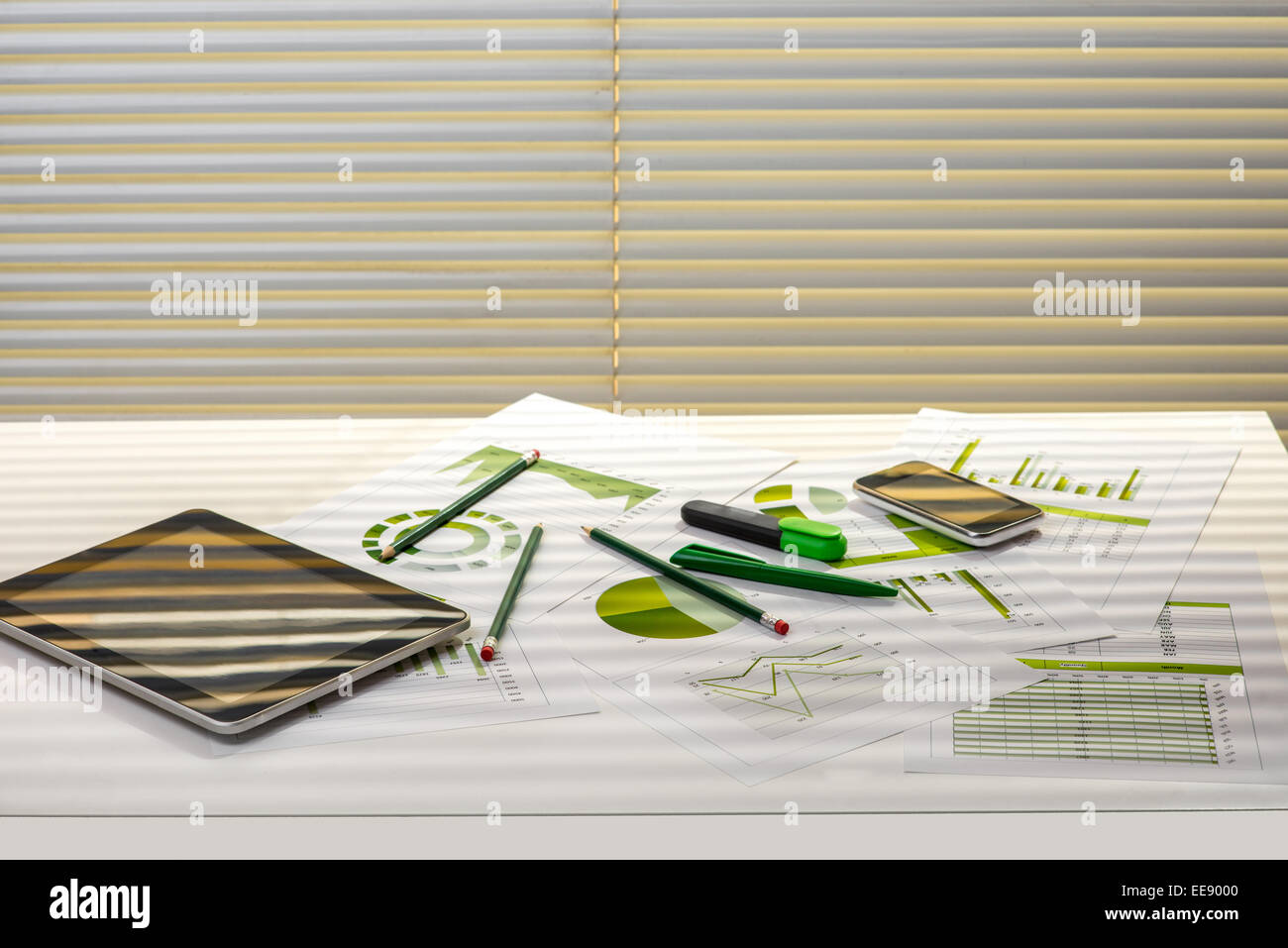 Office table with working stuff Stock Photo - Alamy