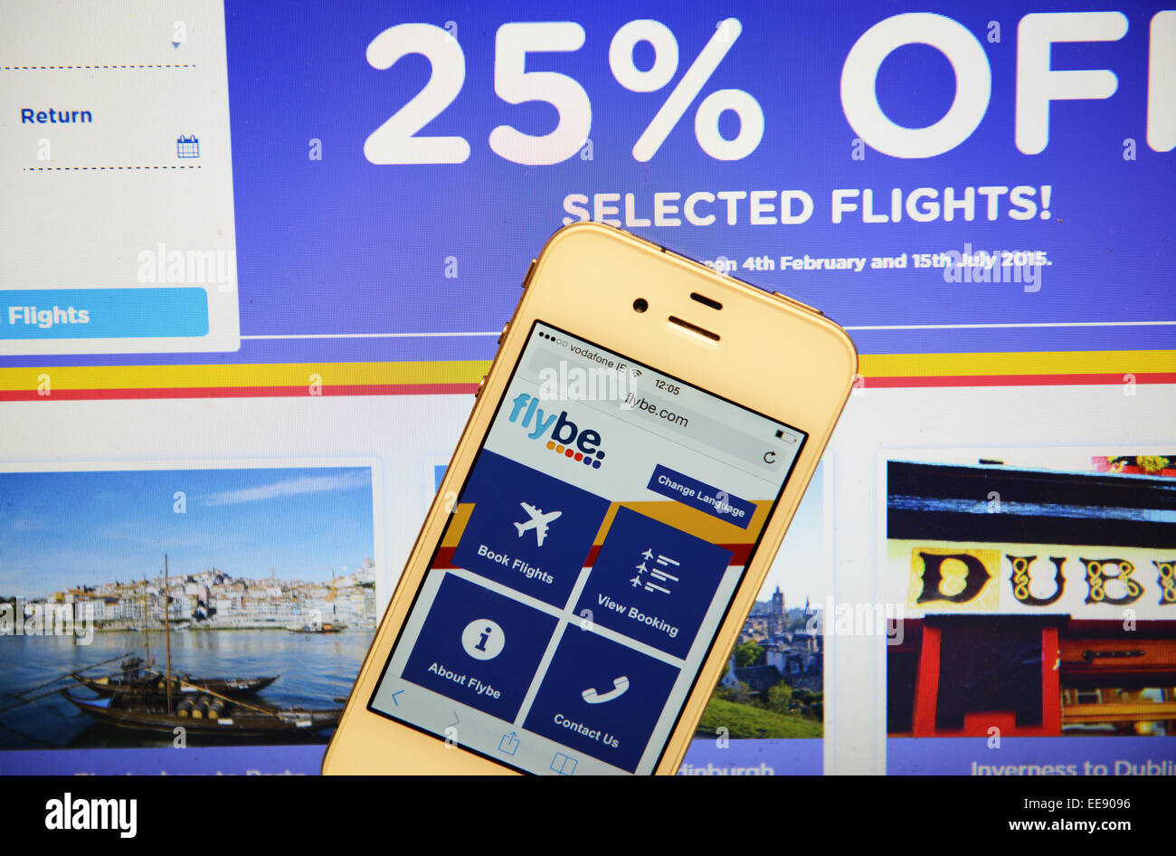 Flybe Airlines Website with Iphone Stock Photo - Alamy