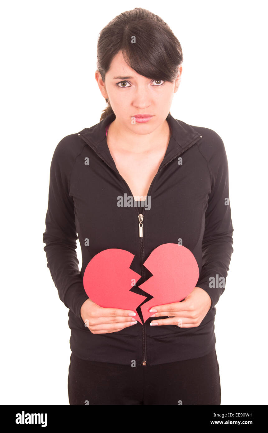 beautiful sad young girl holding a broken red heart concept of ...
