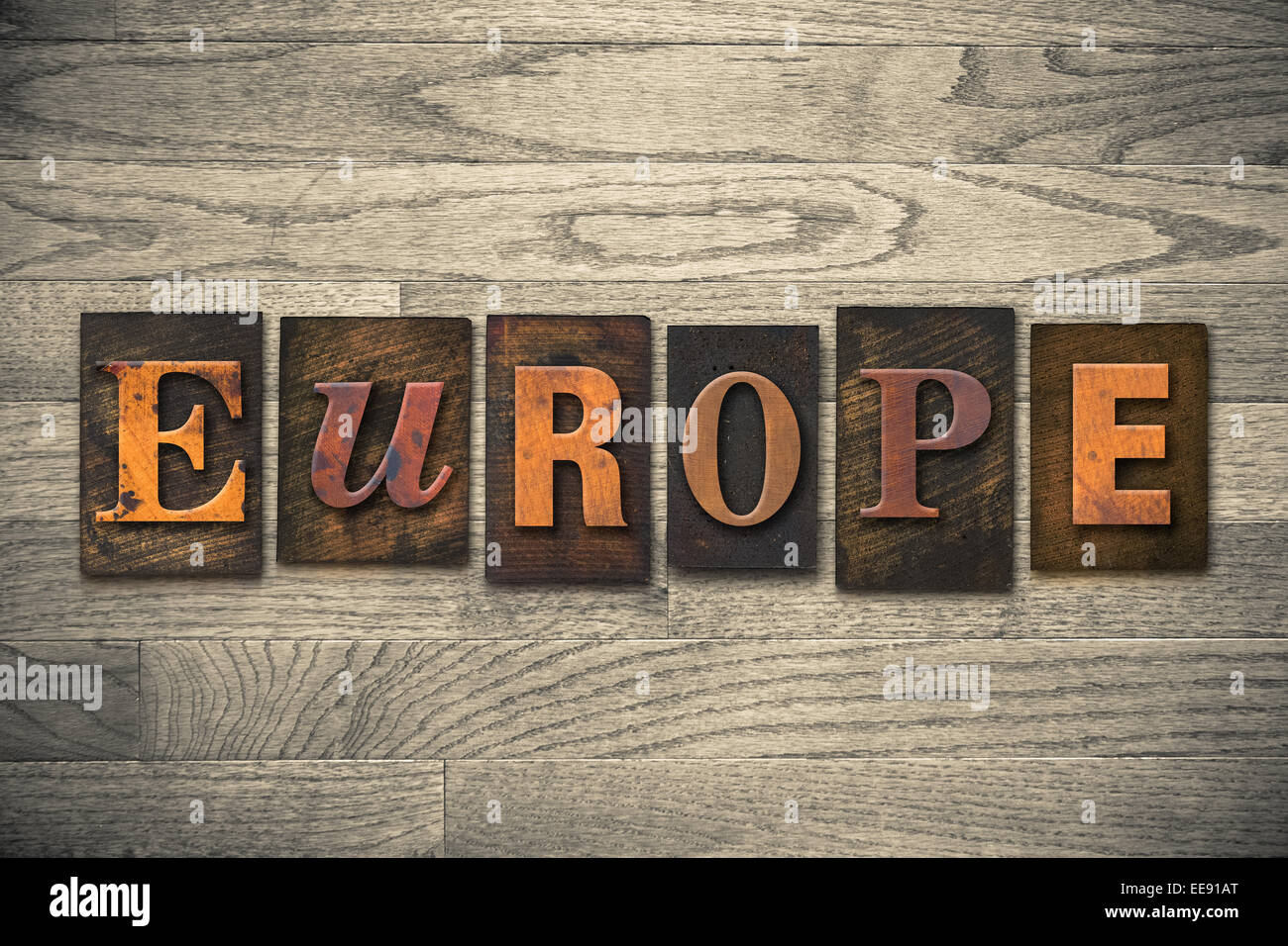 The word "EUROPE" written in wooden letterpress type Stock Photo - Alamy